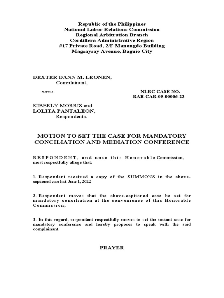 Motion For Conciliation | PDF