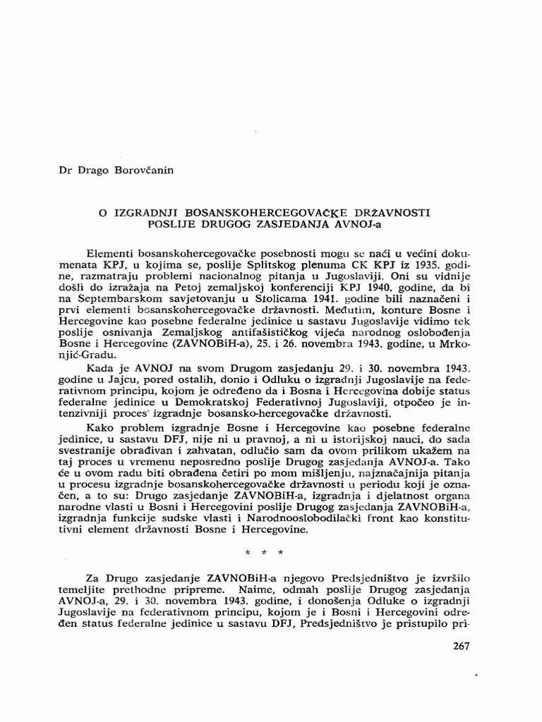 Borovcanin - Drago O Izgradnji Bosanskohercegovacke Drzavnosti Poslije Drugoog Zasjedanja AVNOJ ...