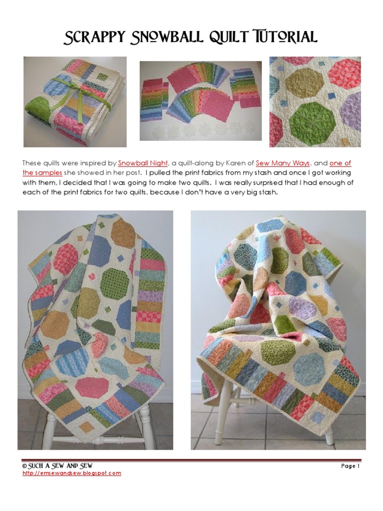 Scrappy Snowball Quilt Tutorial | PDF | Seam (Sewing) | Quilt