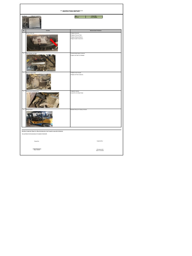 Inspection Report Forklift Shantui | PDF | Equipment | Transport
