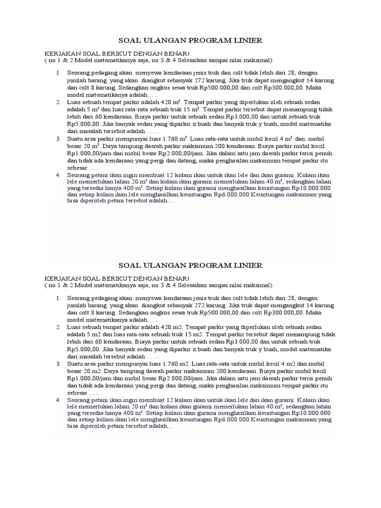 Soal Ulangan Program Linier | PDF