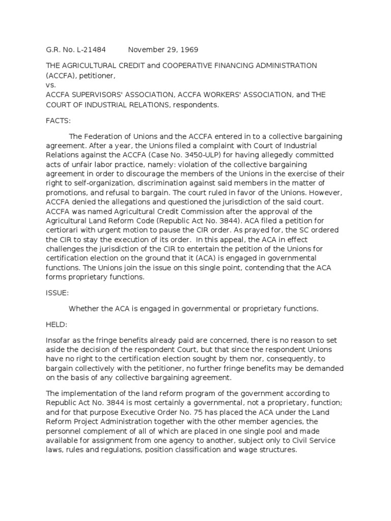 ACCFA vs. Federation of Labor Unions | PDF | Finance & Money Management ...