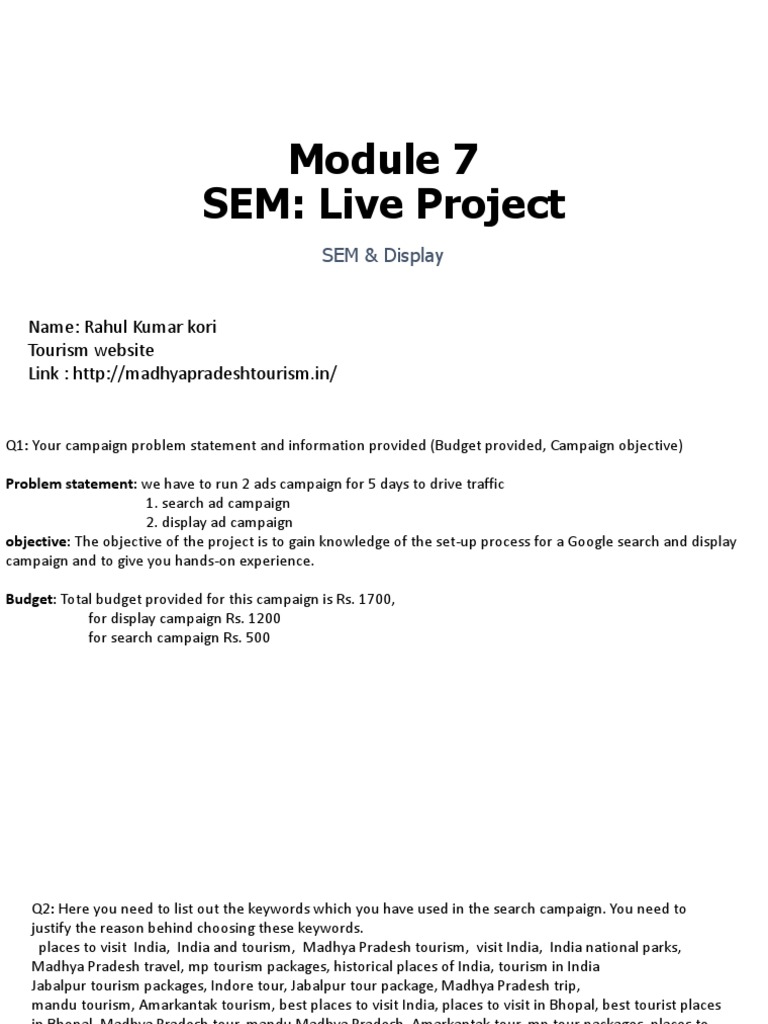 MICA - SEM&display - Liveproject - Rahul Kumar Kori | PDF | Internet | Digital Marketing