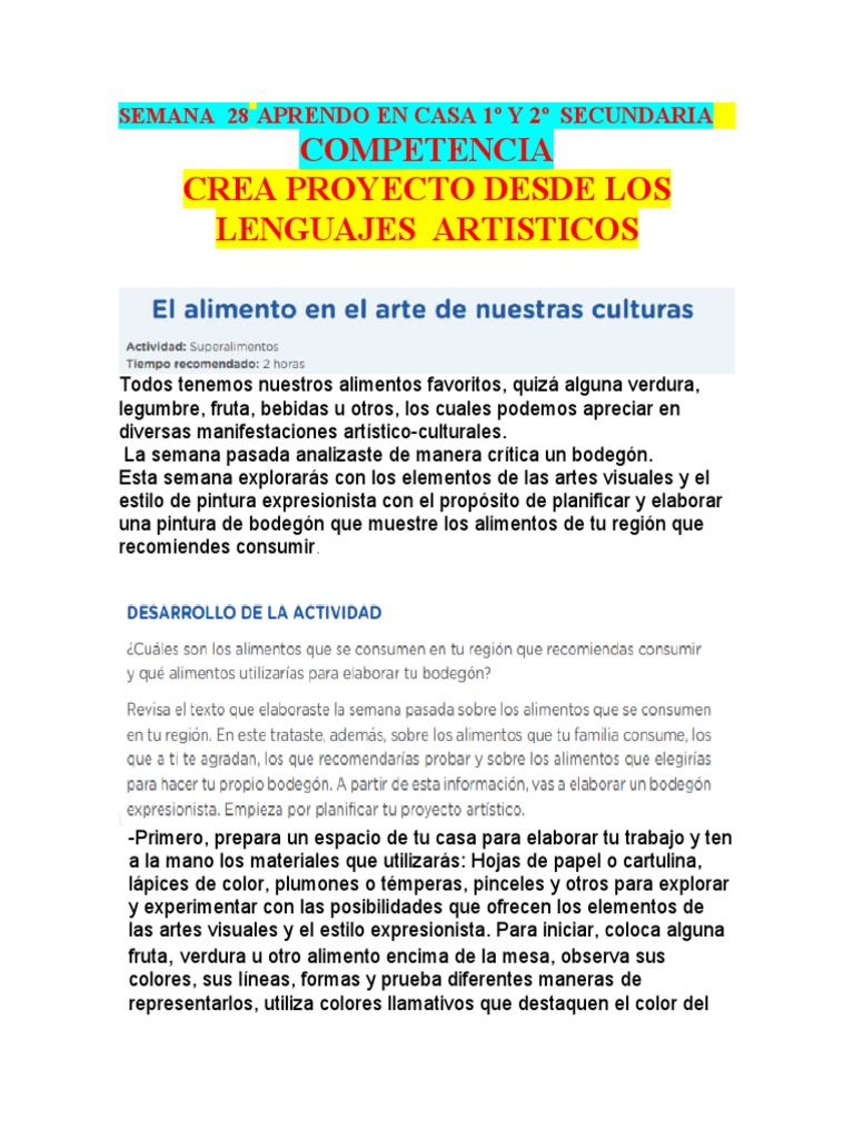 Competencia Crea Proyecto Desde Los Lenguajes Artisticos: Semana 28 ...
