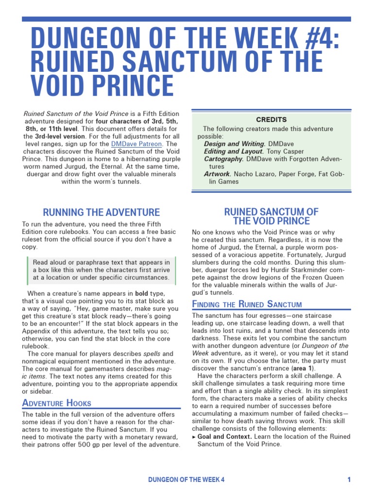 DMDave - Dungeon of The Week 4 - Ruined Sanctum of The Void Prince - Free Version | PDF ...