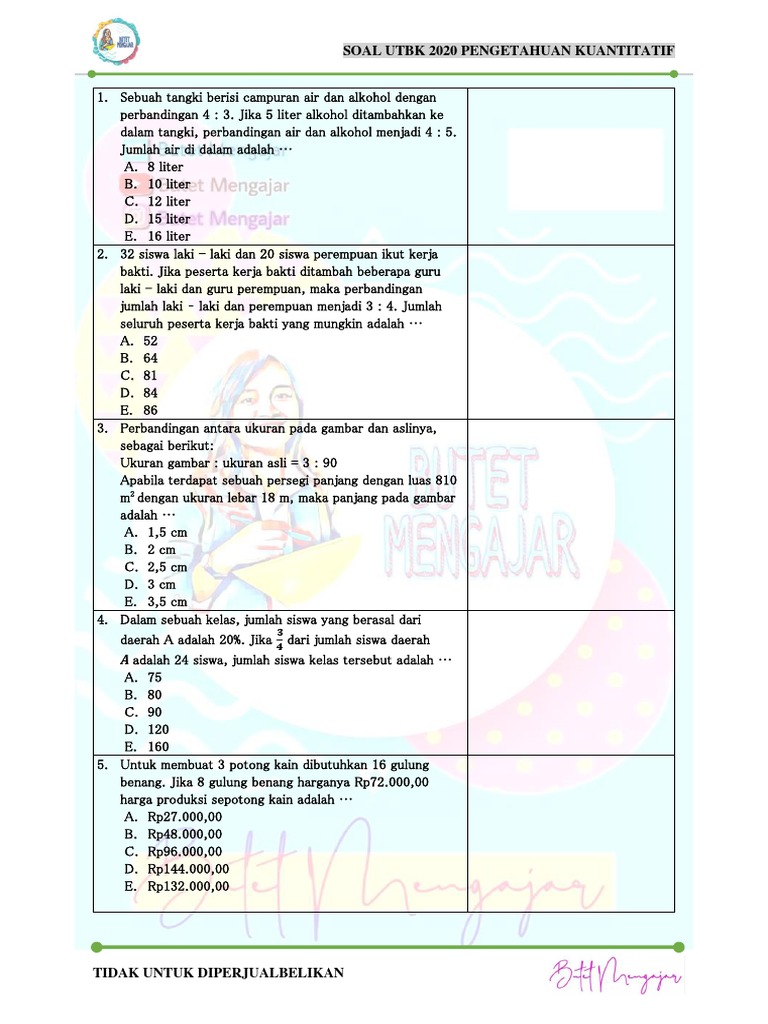 100 Soal Utbk 2020 Pengetahuan Kuantitatif | PDF