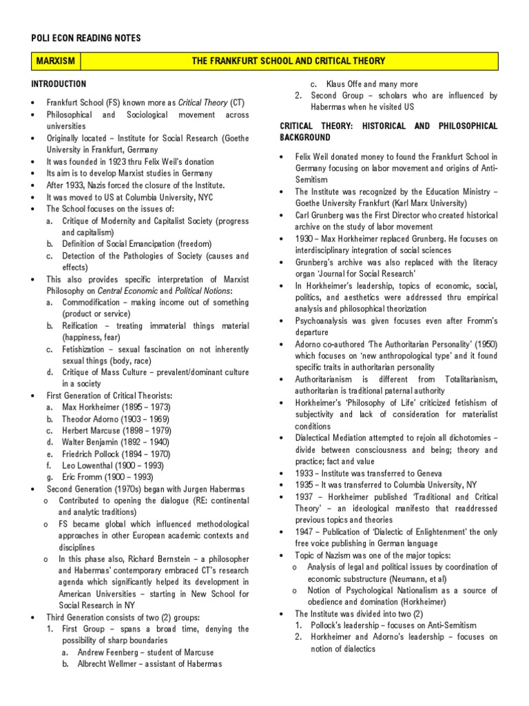 Marxism Notes | PDF | Frankfurt School | Critical Theory