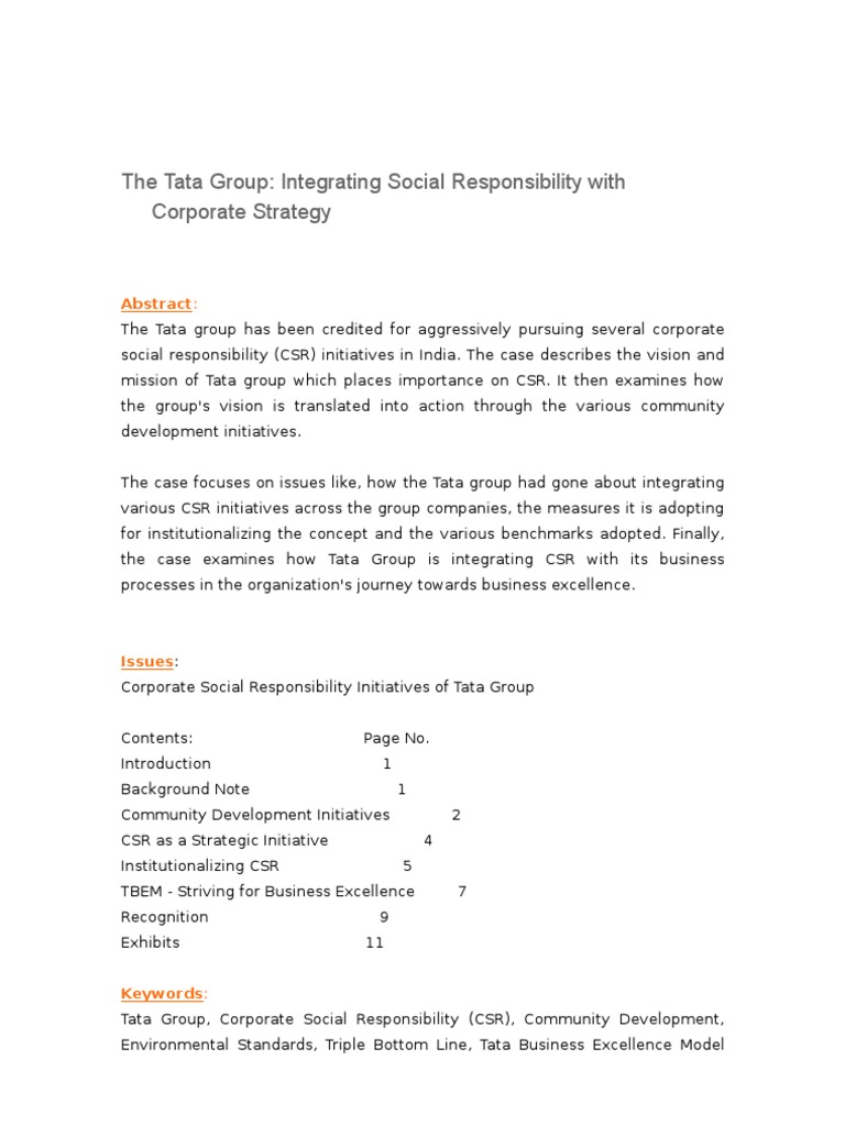The Tata Group Integrating Social Responsibility With Corporate ...