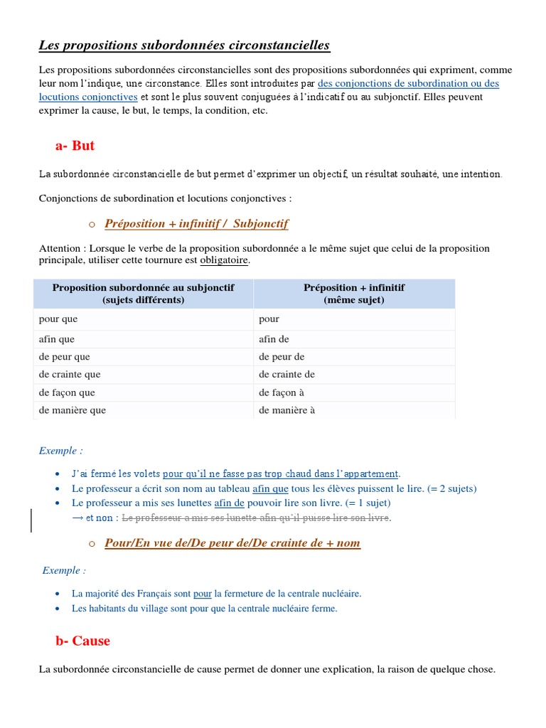 Les Propositions Subordonnées Circonstancielles | PDF | Clause | Temps ...