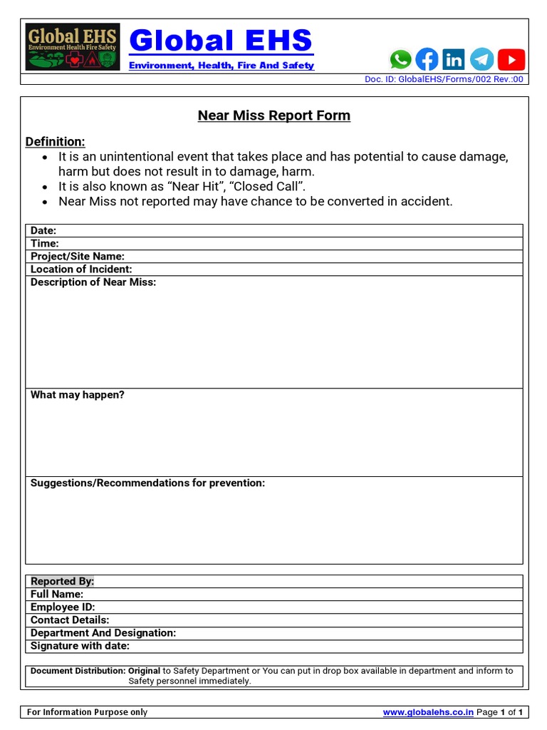 Near Miss Report Global EHS Forms 002 | PDF