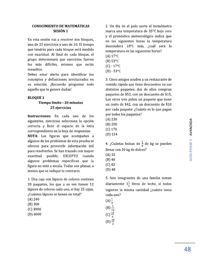GUIA MATEMATICAS PIENSE II Avanzada | PDF
