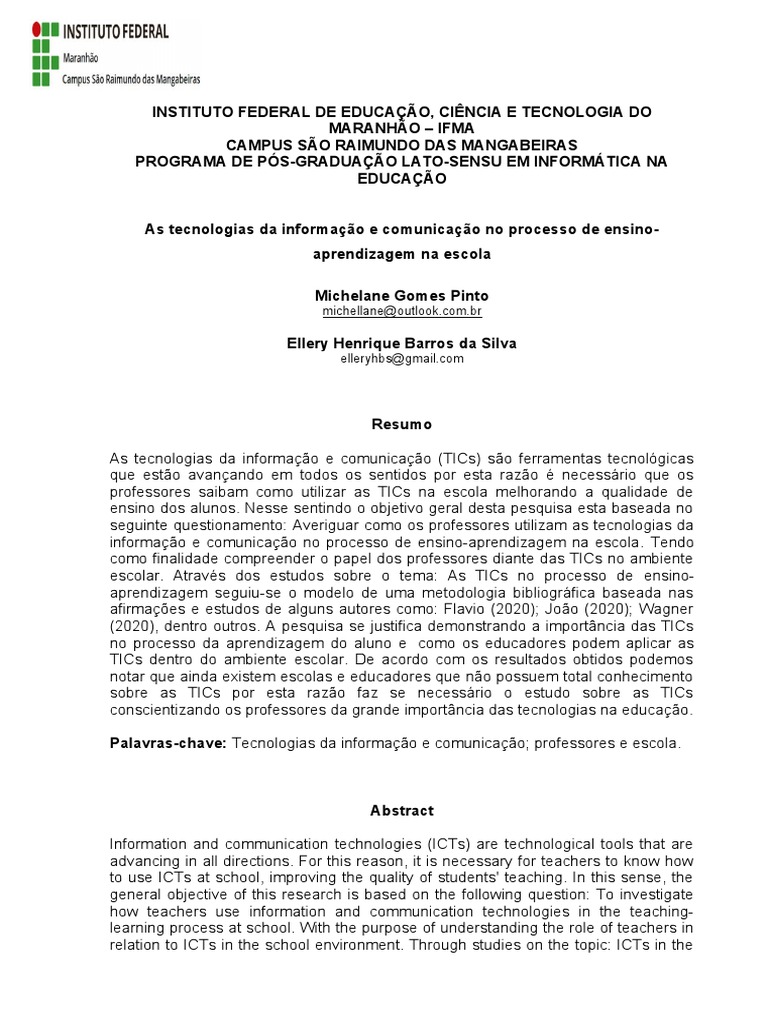 As Tecnologias Da Informação e Comunicação No Processo de Ensino ...