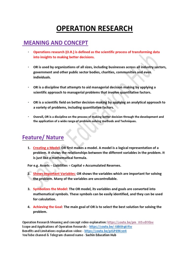 Operation Research Notes by Sachin Sir Sachin Education Hub | Download ...