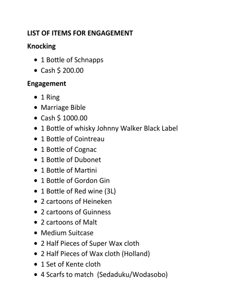 Bride Price List | PDF