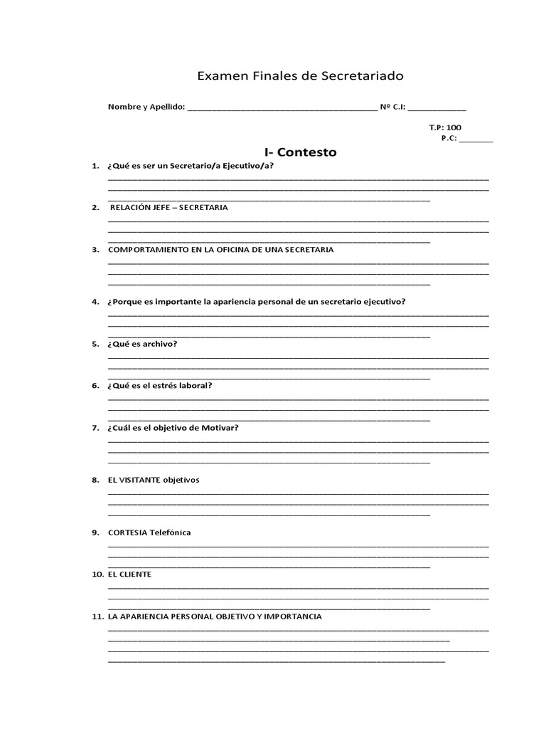 Examen Finales de Secretariado 1 | PDF
