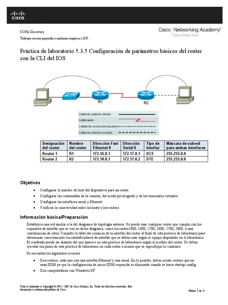 Practica de Laboratorio 535 Configuracion de Cable Ethernet de Conexion ...