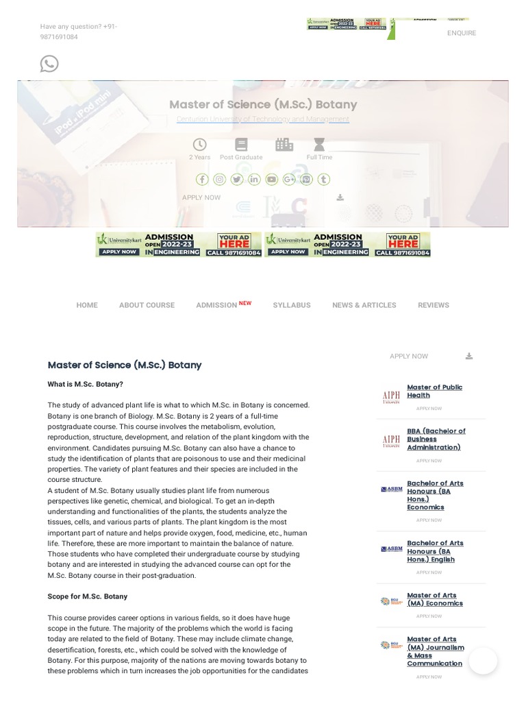 Master of Science (M.SC.) Botany Course at Centurion University ...