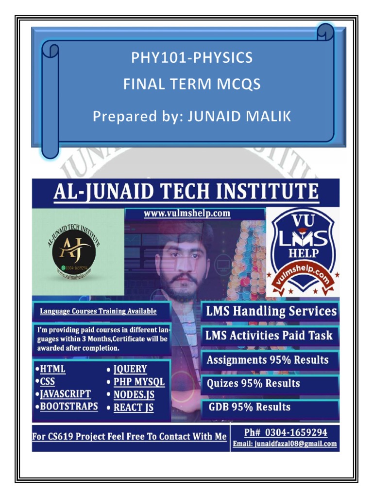 PHY101 Final Term MCQs & Solutions | PDF | Electron | Atoms