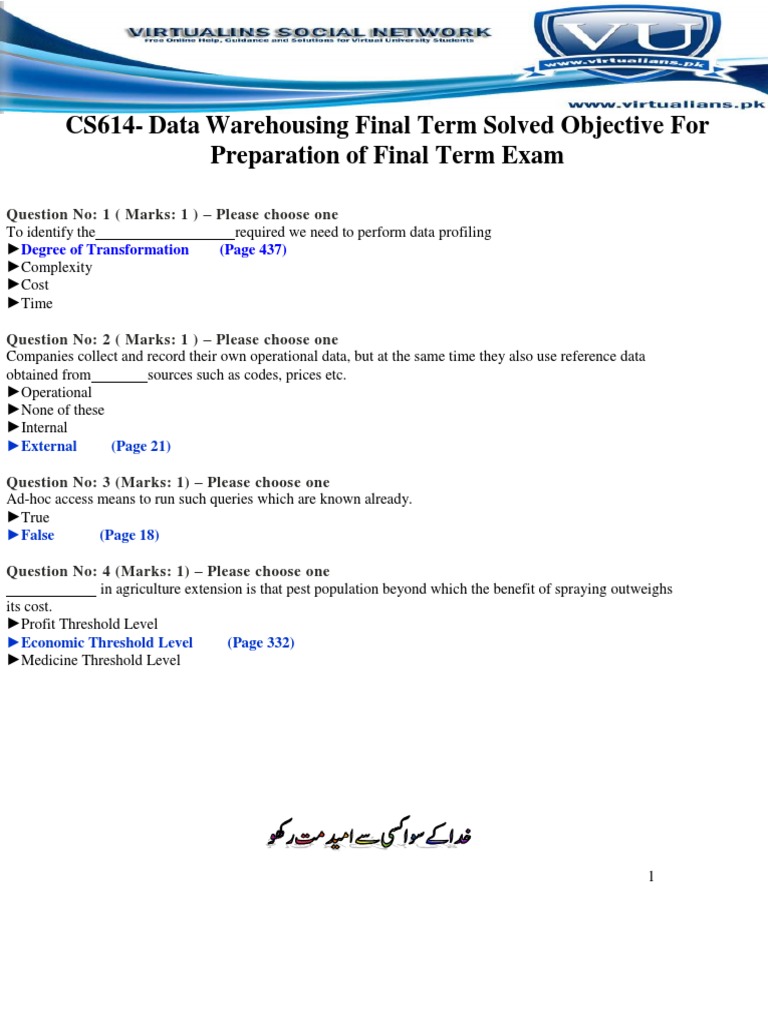 CS614 FinalSolvedMCQ | PDF | Data Warehouse | Computing