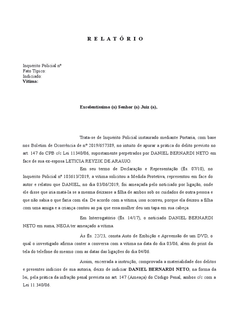 Relatório de Inquérito Policial | PDF | Procedimento criminal | Direito ...