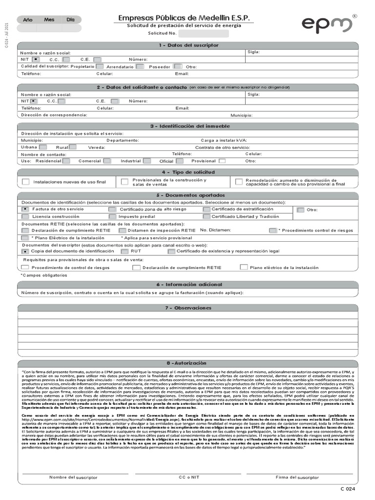 Solicitud de Servicio de Energía C-024-Actualizado | PDF | Teléfonos móviles