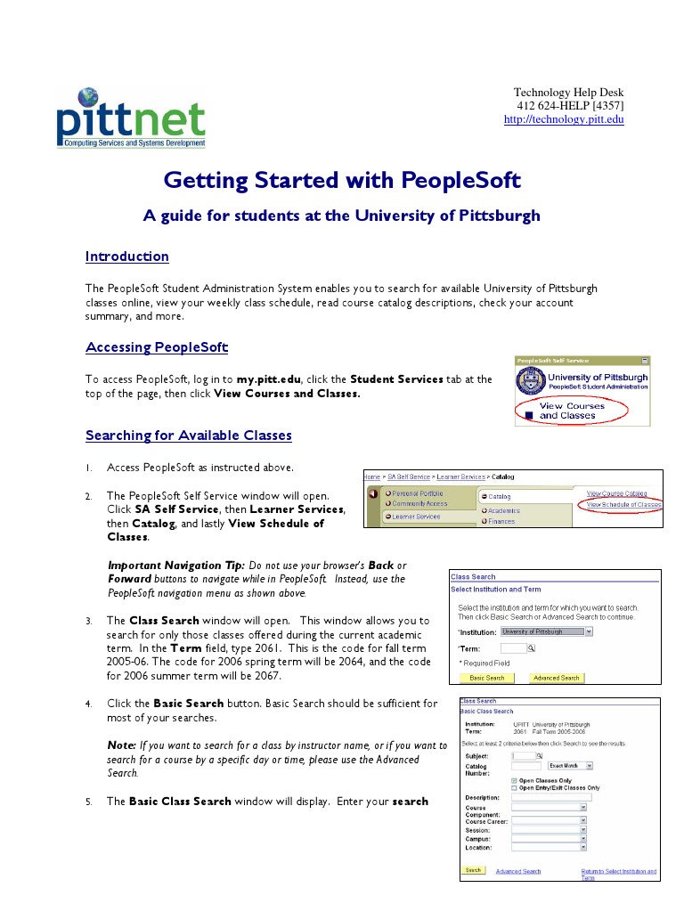 Getting Started With Peoplesoft: A Guide For Students at The University of Pittsburgh | PDF ...