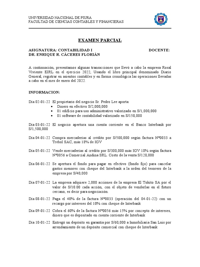 Examen Parcial de Contabilidad | PDF | Contabilidad | Industrias de servicio