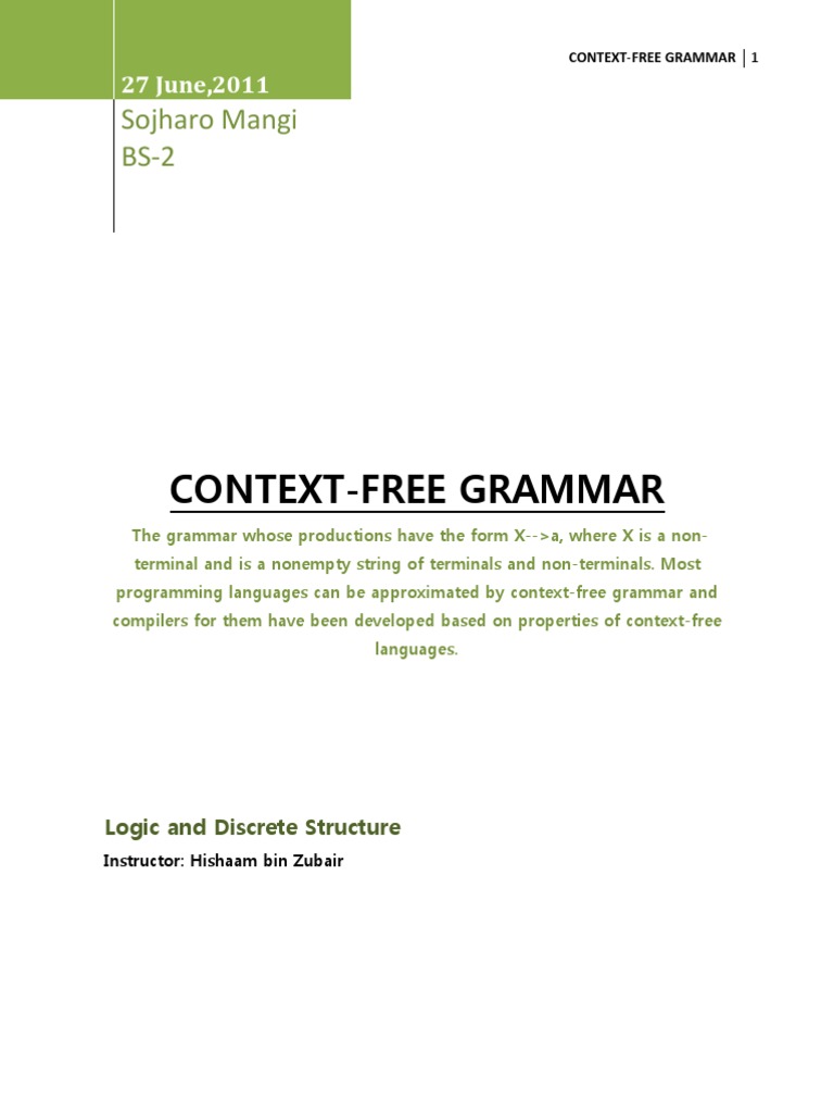 Context Free Grammar Sojharo Mangi Bs 2 Pdf Syntax Logic Metalogic