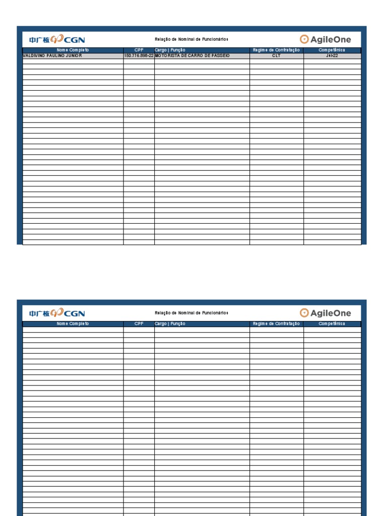 1-Modelo Lista de Funcionários Cgn. | PDF
