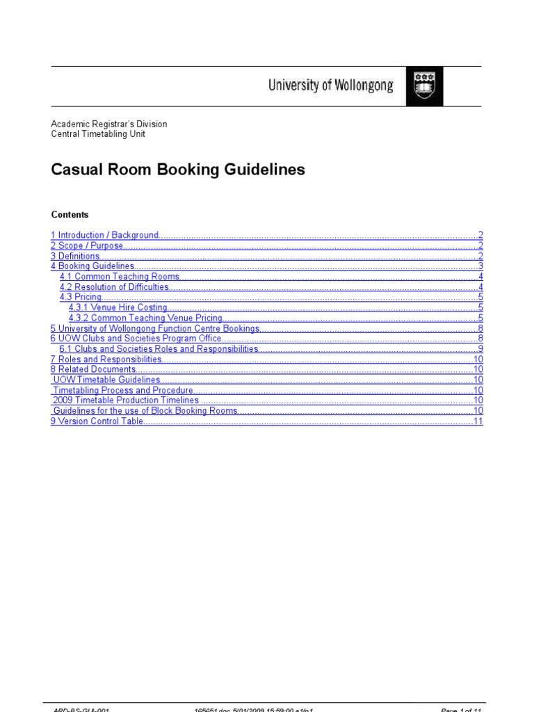 Casual Room Booking Guidelines: Academic Registrar's Division Central ...