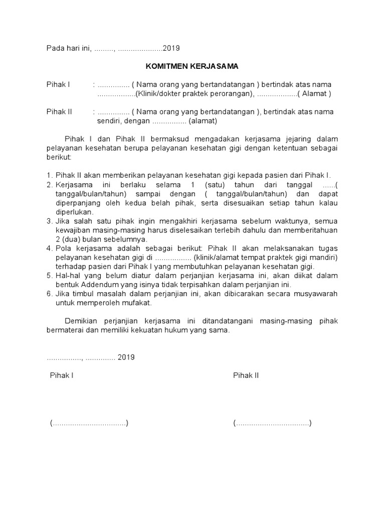 Contoh Mou Jejaring Dokter Gigi | PDF