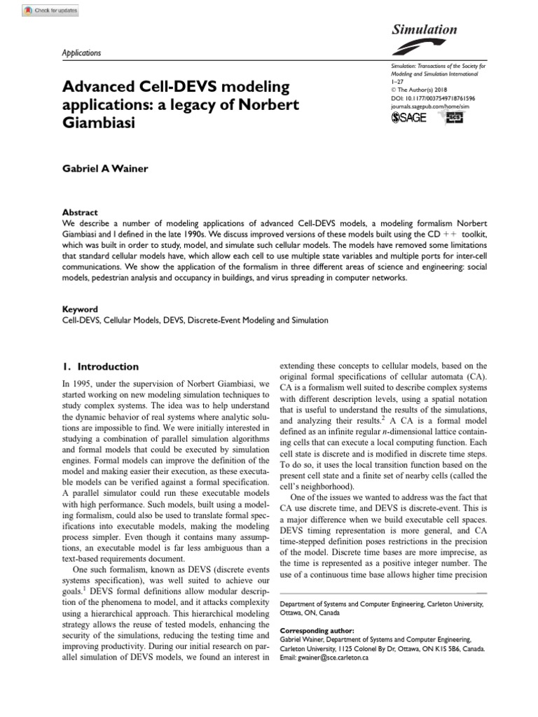 Advanced Cell Devs Modeling Applications A Legacy Of Norbert Giambiasi Download Free Pdf