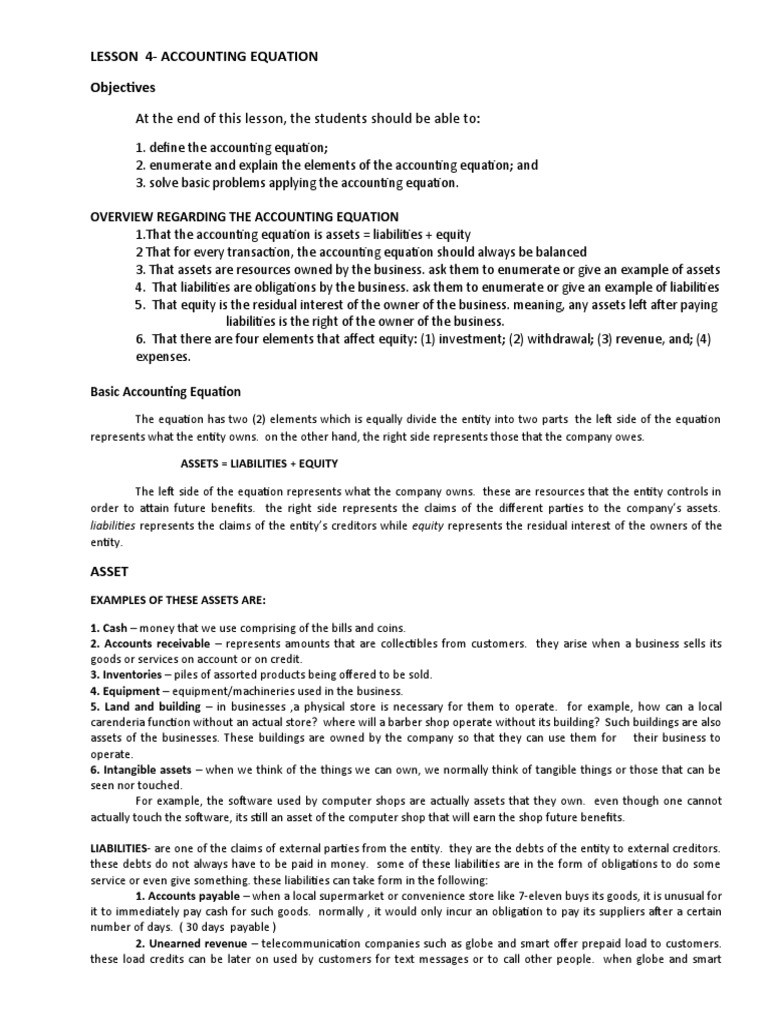 Module 4 - Accounting Equation | PDF | Equity (Finance) | Expense