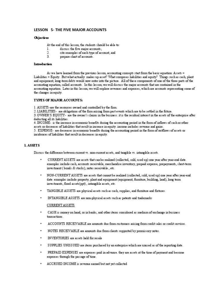 MODULE 5-The Five Major Accounts | PDF | Expense | Equity (Finance)