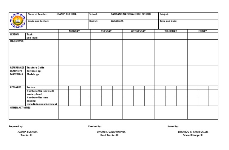 Daily Lesson Log | PDF