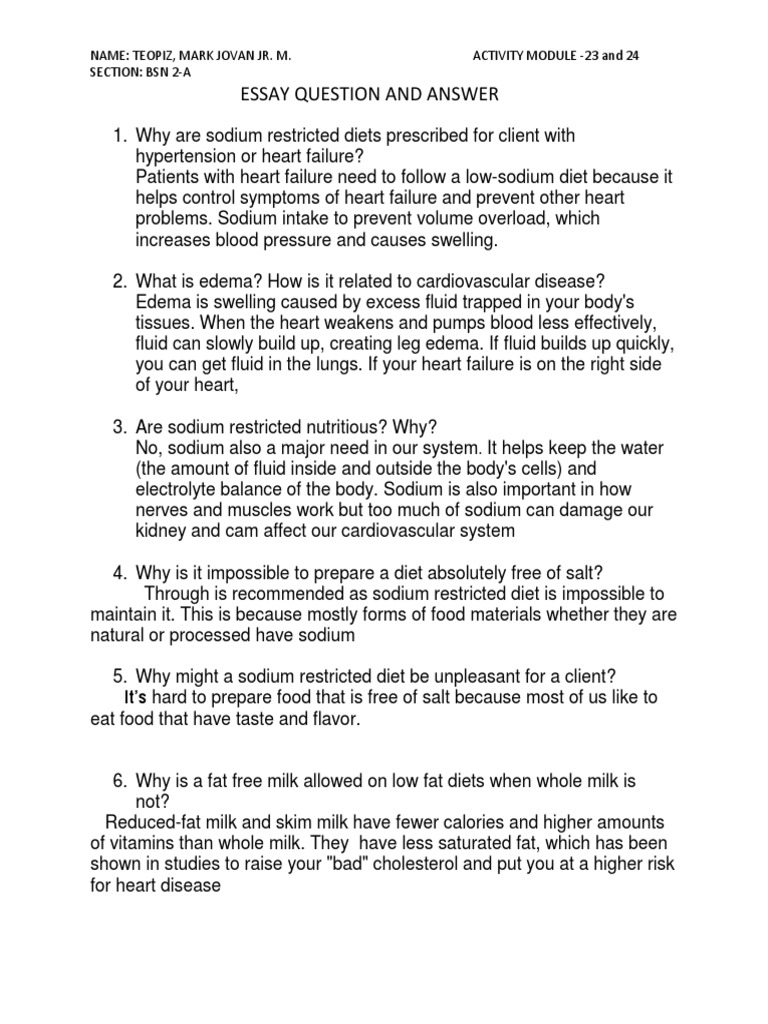 Essay Question and Answer | PDF | Wellness