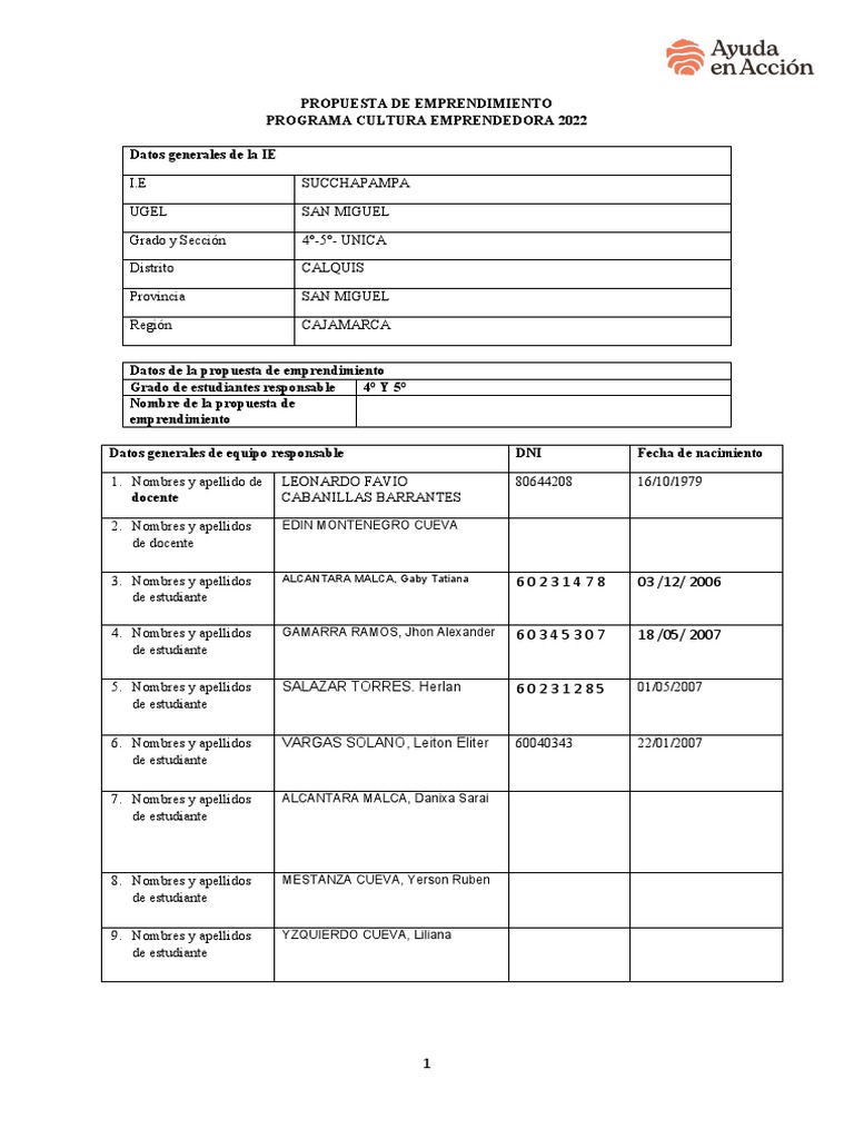 Formato Entregable Propuesta de Emprendimiento - Ejemplo Succhapampa | PDF | Producto (Negocio ...