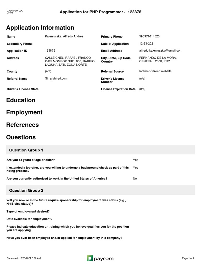 PHP Programmer Application - 123878 | PDF | Finance & Money Management