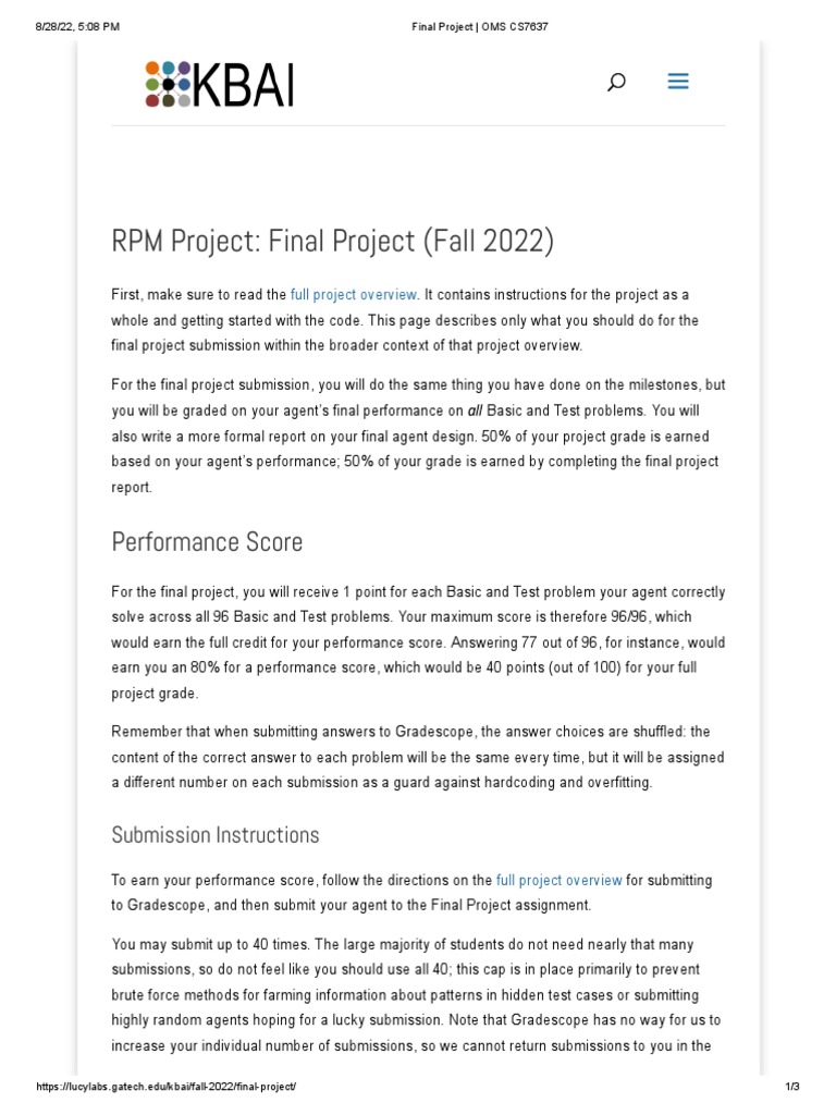 Final Project Guidelines for CS7637 | PDF | Peer Review | Cognition
