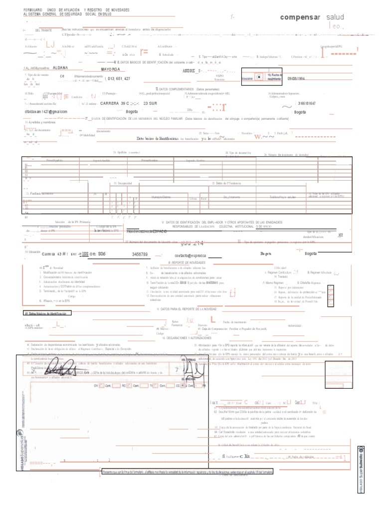 Formulario de Afiliacion Compensar Daniel Aldana | PDF | Gestión de ...