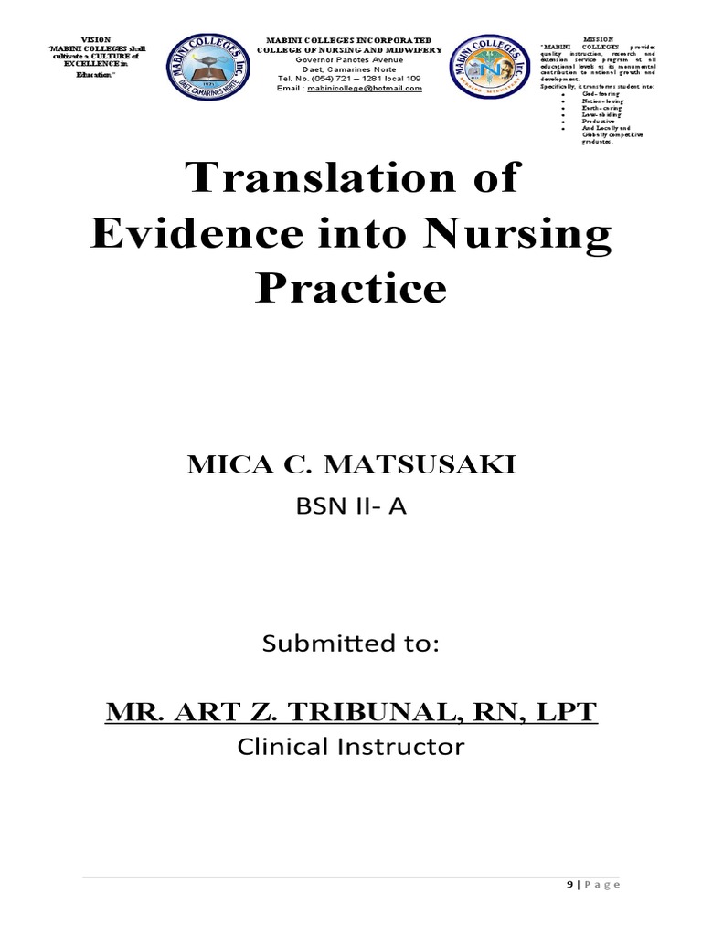 Translation of Evidence Into Nursing Practice | PDF | Evidence Based Medicine | Nursing