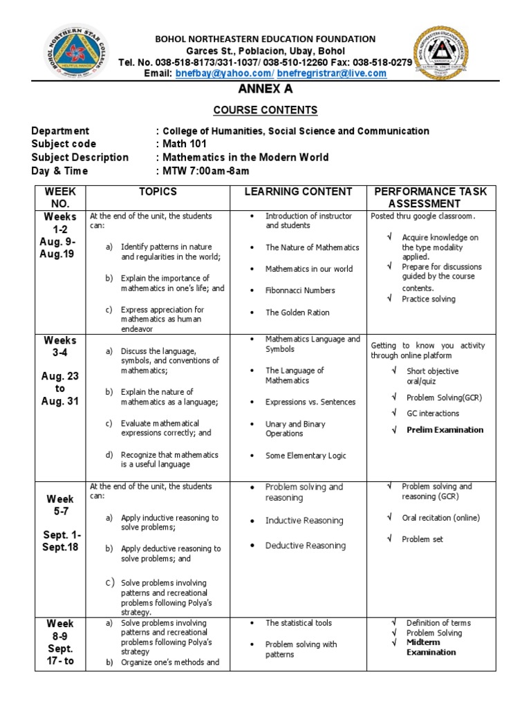 Math 101 Course Outline | PDF | Regression Analysis | Mathematics