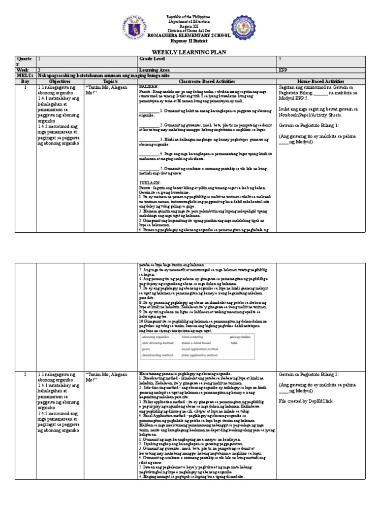 Weekly Learning Plan | PDF