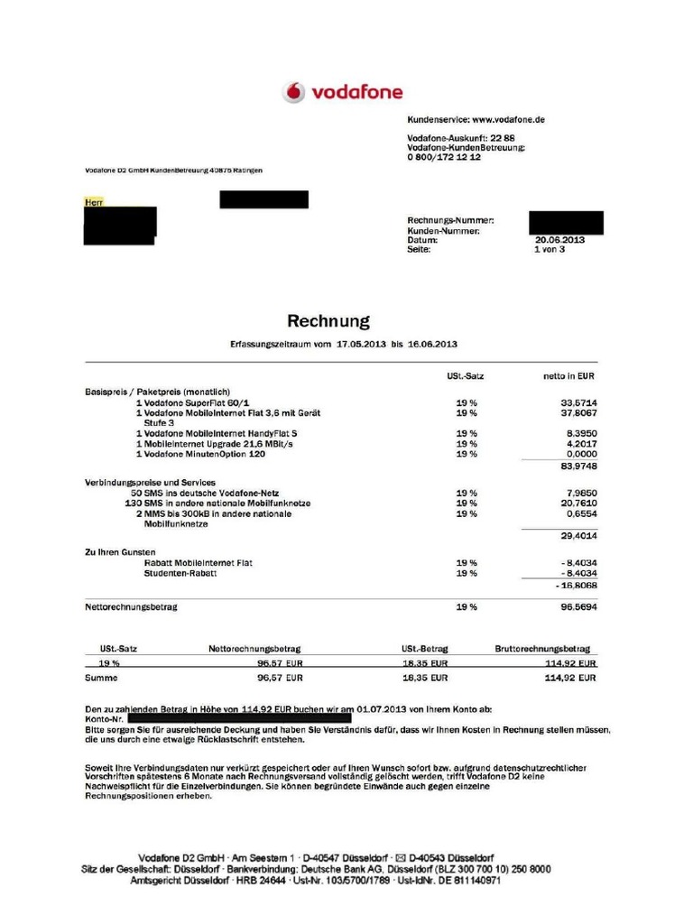 Vodafone Kundenservice Rechnung