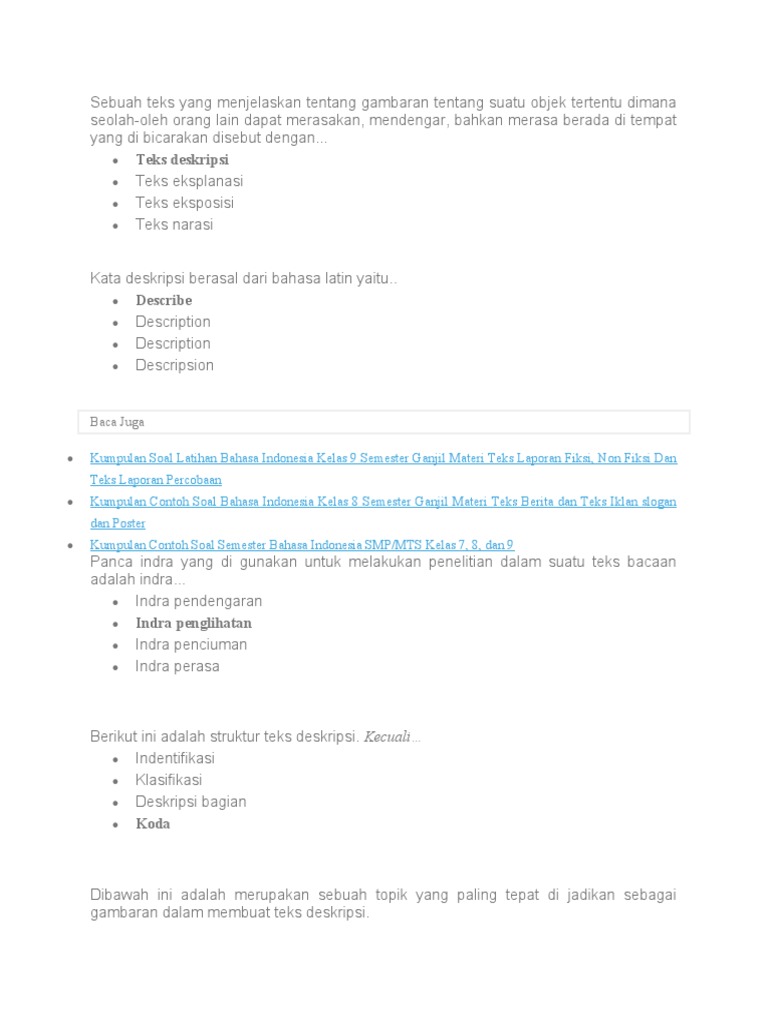 Contoh Soal Teks Deskripsi | PDF