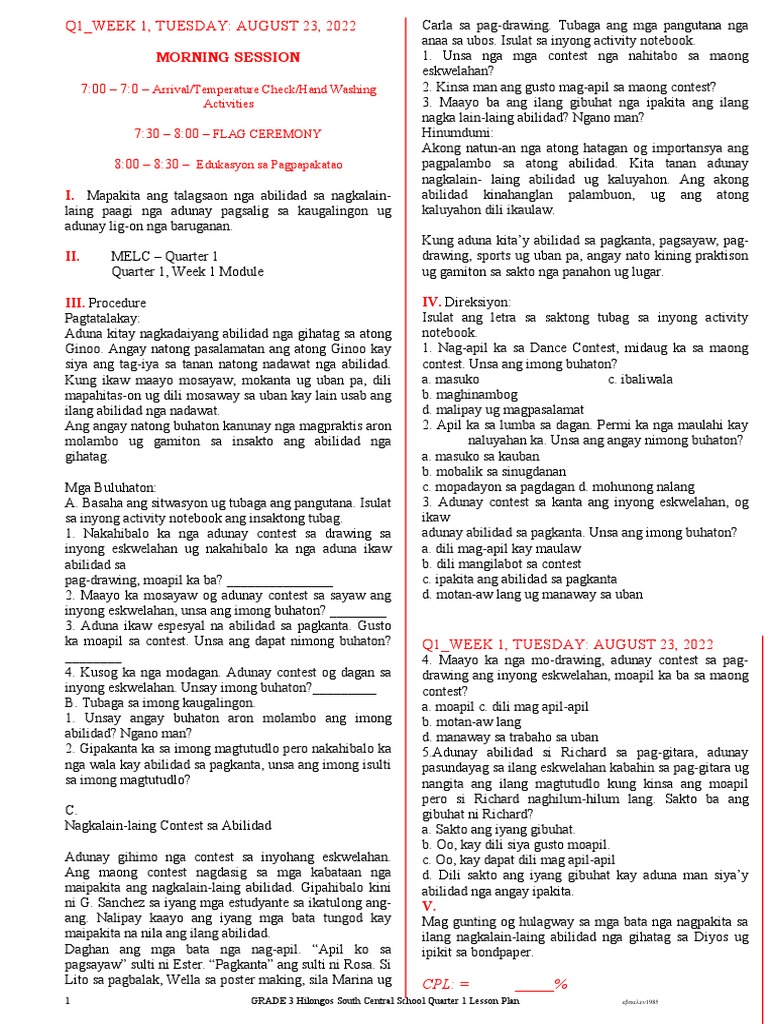 LP 3 - Q1 - W1 - AUGUST-23-2022 - Tuesday - 45 | PDF