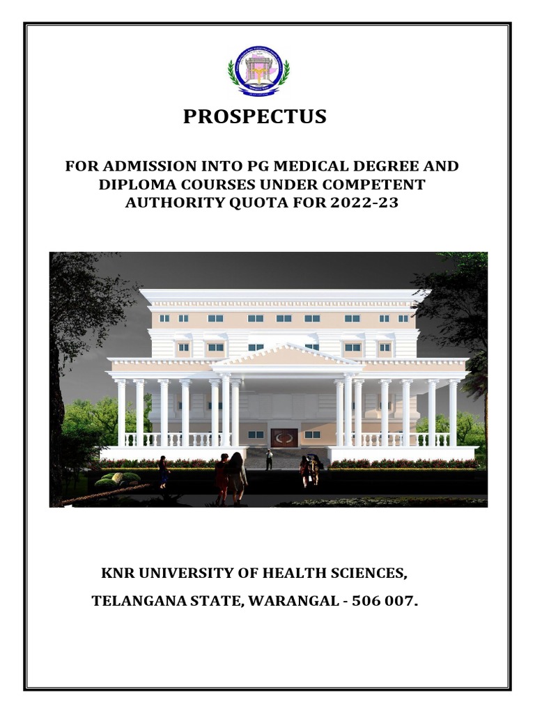 Prospectus: For Admission Into PG Medical Degree and Diploma Courses Under Competent Authority ...