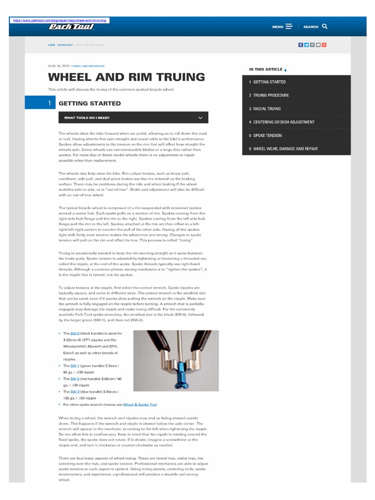 Wheel and Rim Truing - WWW - Parktool - Com | PDF | Wheel | Machines