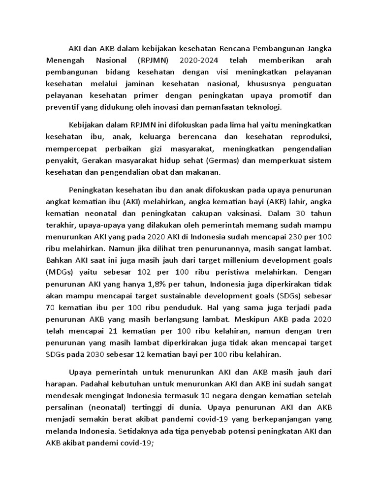 AKI Dan AKB Dalam Kebijakan Kesehatan Rencana Pembangunan Jangka Menengah Nasional | PDF