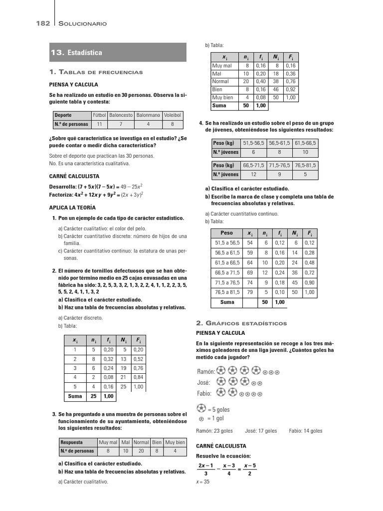 Matemáticas 3 Eso Tema 13 Solucionario | PDF